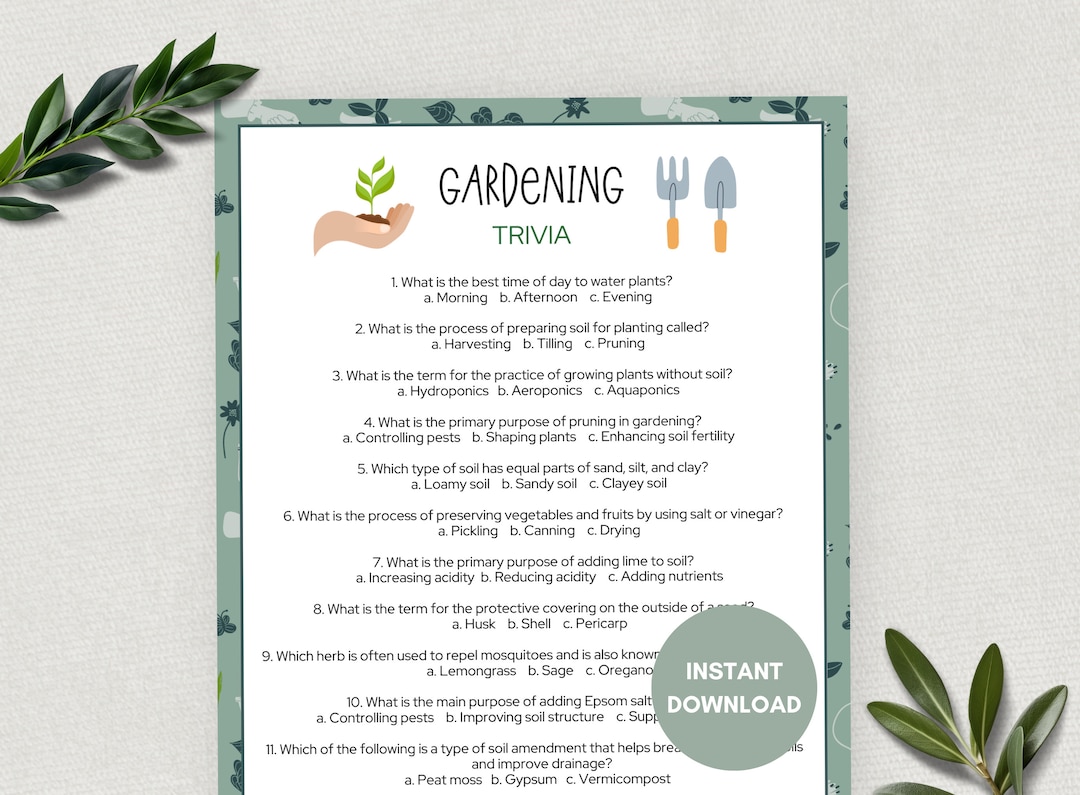 Gardening Trivia Game, Spring Trivia, Garden Party, Printable Gardener ...