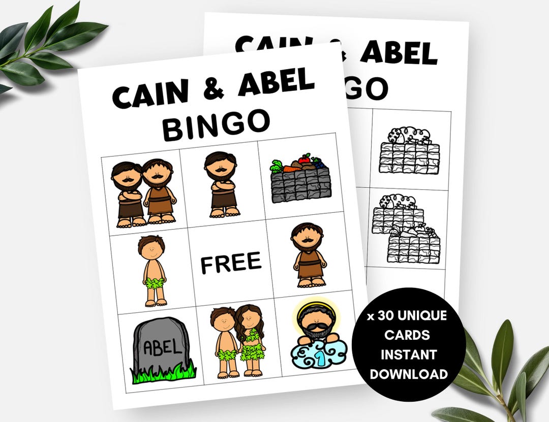 Cain and Abel, 30 Bible Story Bingo Cards, Printable Sunday School ...