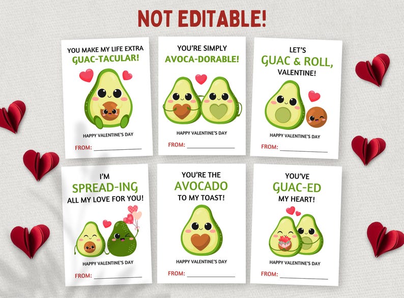 Avocado Valentine, Printable Classroom Valentines, Student Gift Tags ...