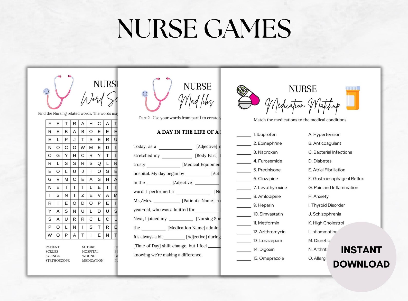 15 Printable Nurse Party Games Nursing Theme Fun Graduation - Etsy ...