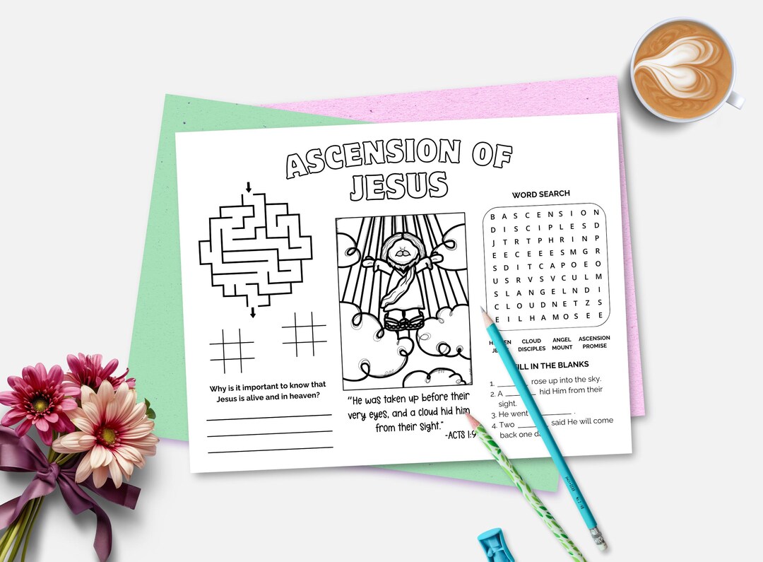Ascension of Jesus, Printable Bible Lesson Activity Placemat, Sunday ...