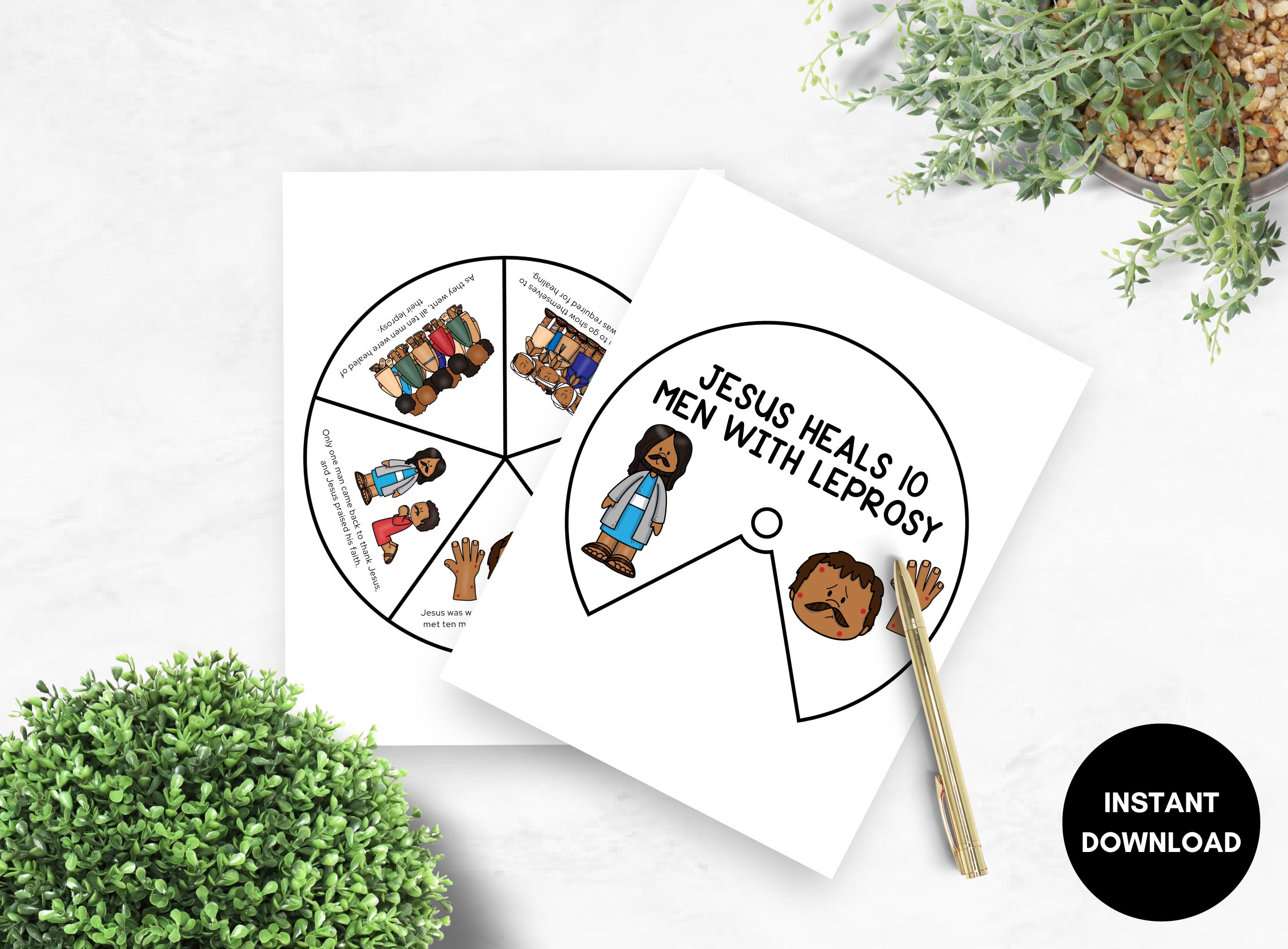 Jesus Heals 10 Men With Leprosy, Printable Bible Coloring Wheel, Sunday ...