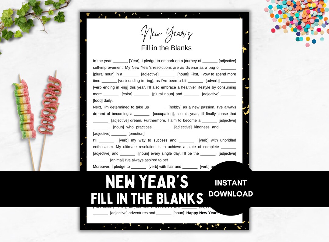 2024 New Year's Fill in the Blanks, New Year's Eve Idea, Fun Printable ...