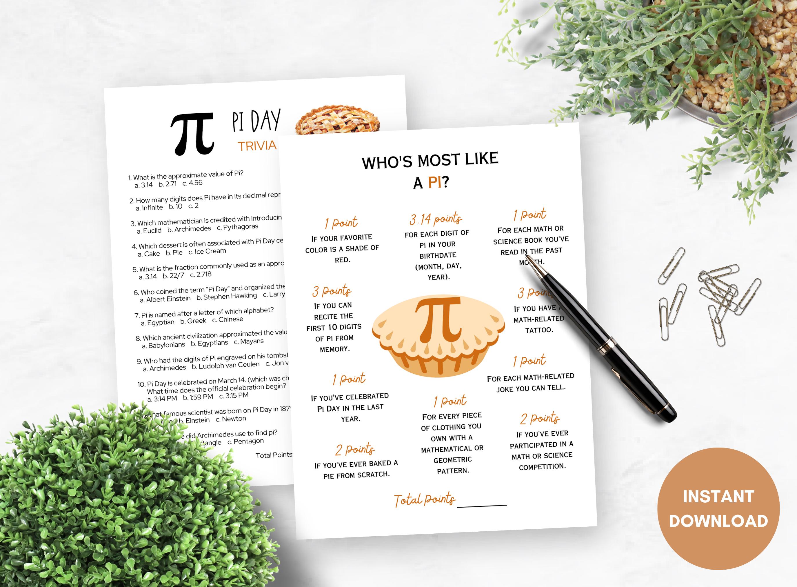 8 Printable Pi Day Games, Fun Pi Day Activities for Kids and Adults, Pi ...