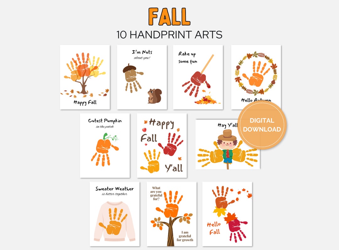 Fall Handprint Art, Printable Autumn Handprint Craft, Kids Toddler ...