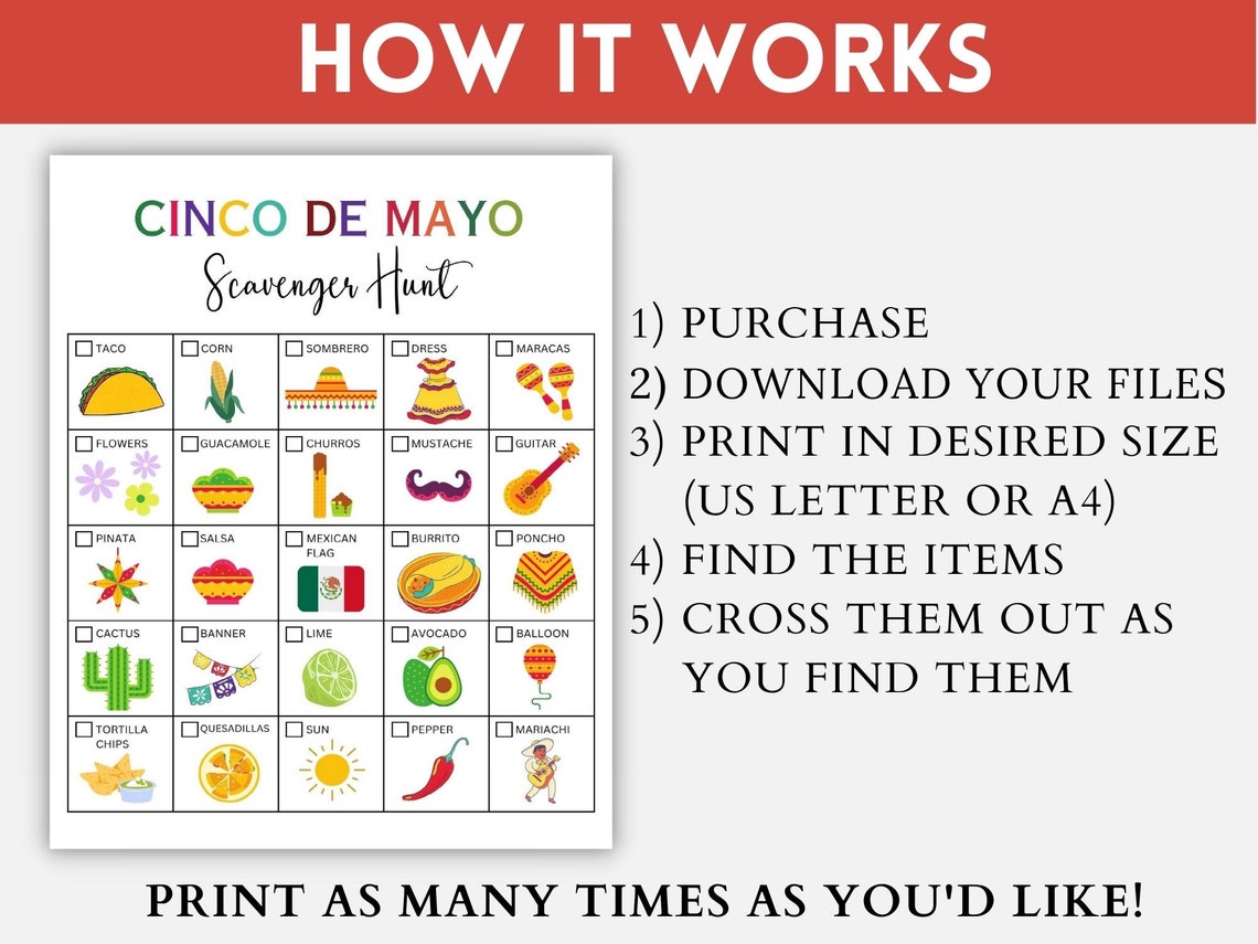Cinco De Mayo Scavenger Hunt Game, Cinco De Mayo Games, Cinco De Mayo ...