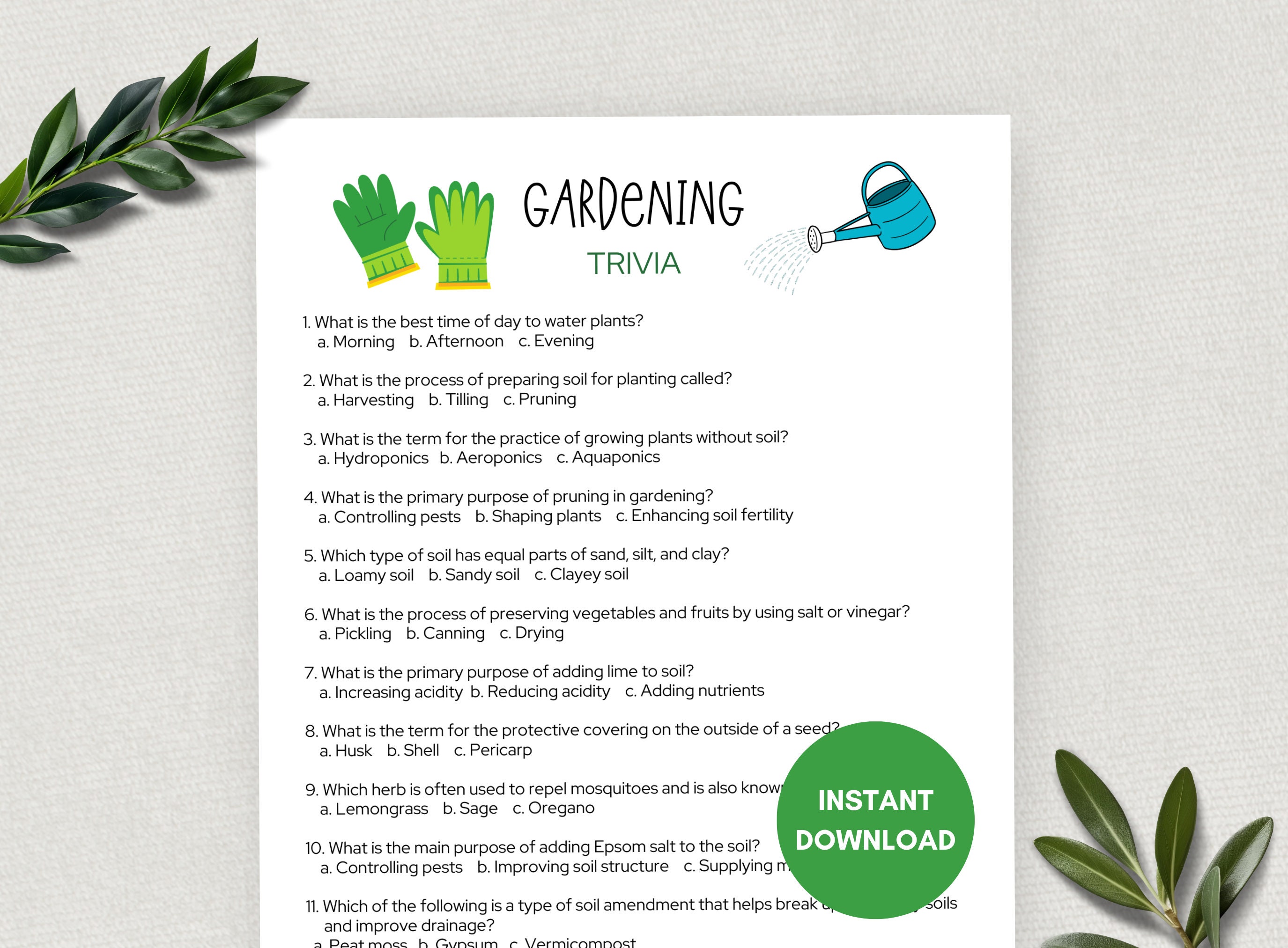 Gardening Trivia Game, Spring Trivia, Garden Party, Printable Gardener ...