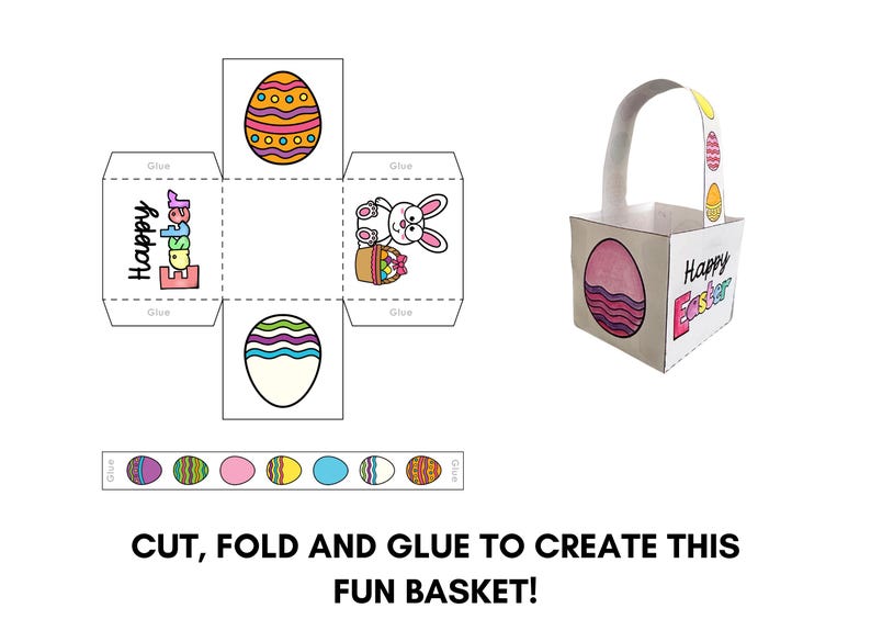 Easter Basket Craft, Printable Paper Basket Craft, DIY Cut and Paste ...