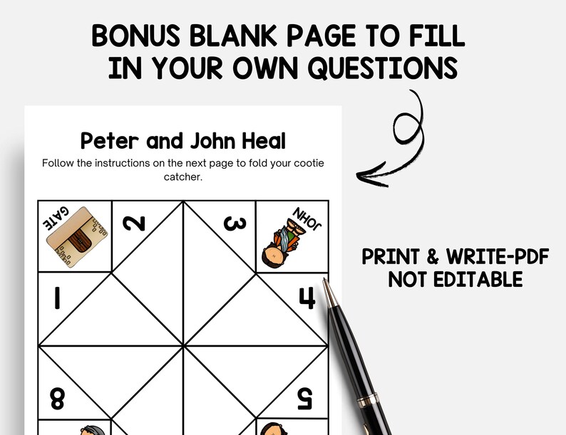 Peter and John Heal, Printable Bible Cootie Catcher, Sunday School ...