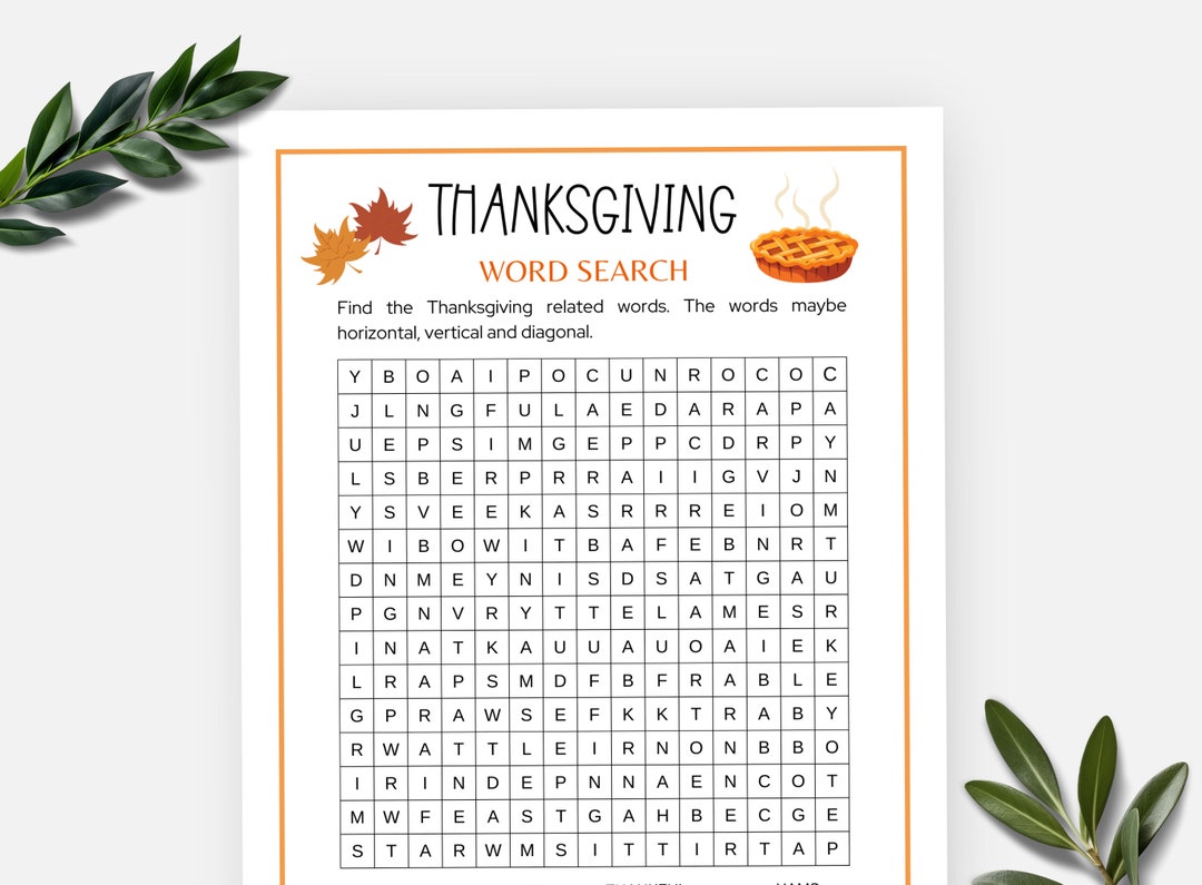 Thanksgiving Word Search, Printable Word Game, Word Search Game for ...