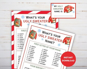 What's Your Ugly Sweater Name, Printable Christmas Party Game for Kids ...