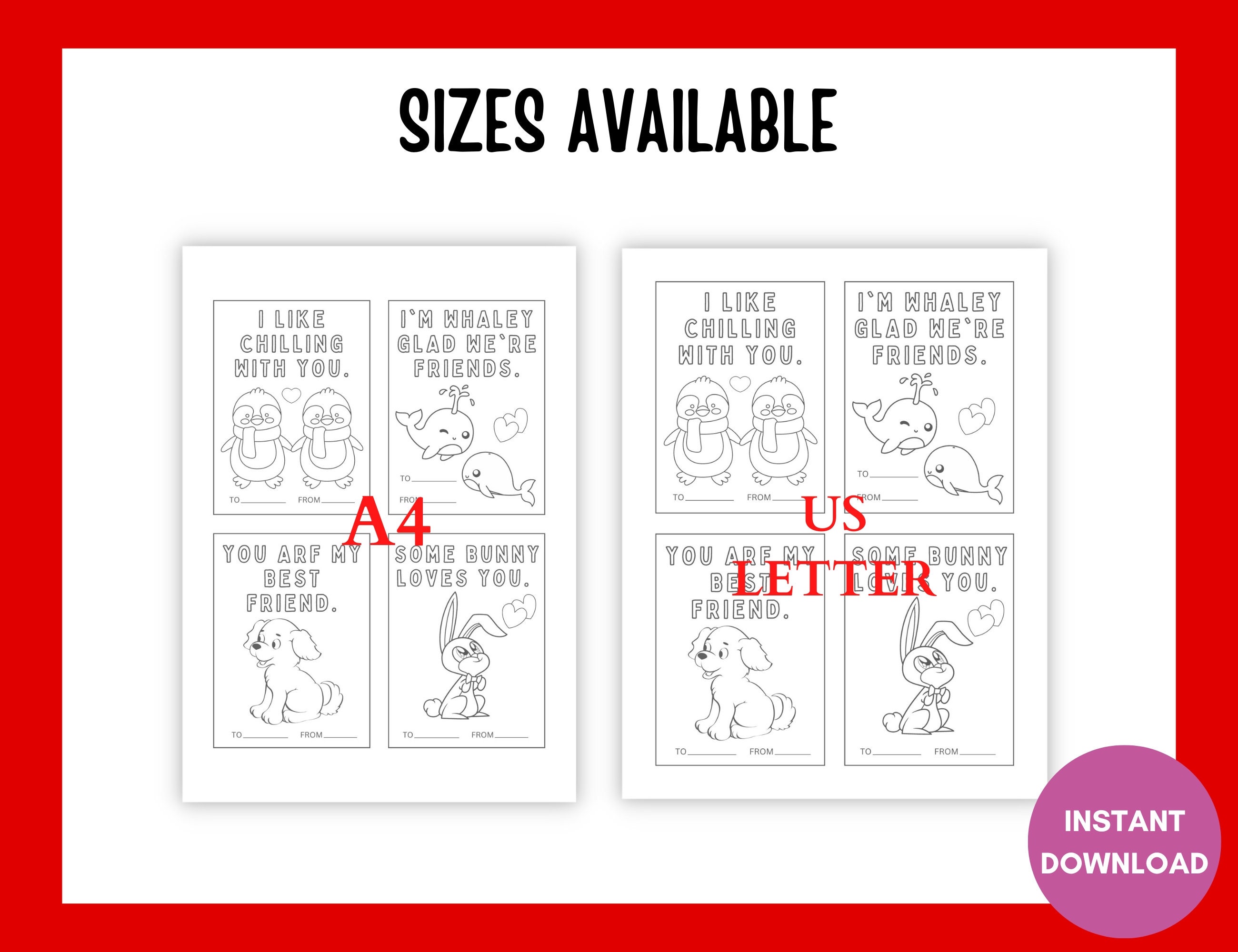 Animal Valentines, Printable Valentine Day Cards for Kids, Coloring ...