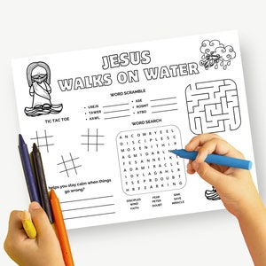 Jesus Walks on Water, Miracles of Jesus, Printable Bible Placemat ...
