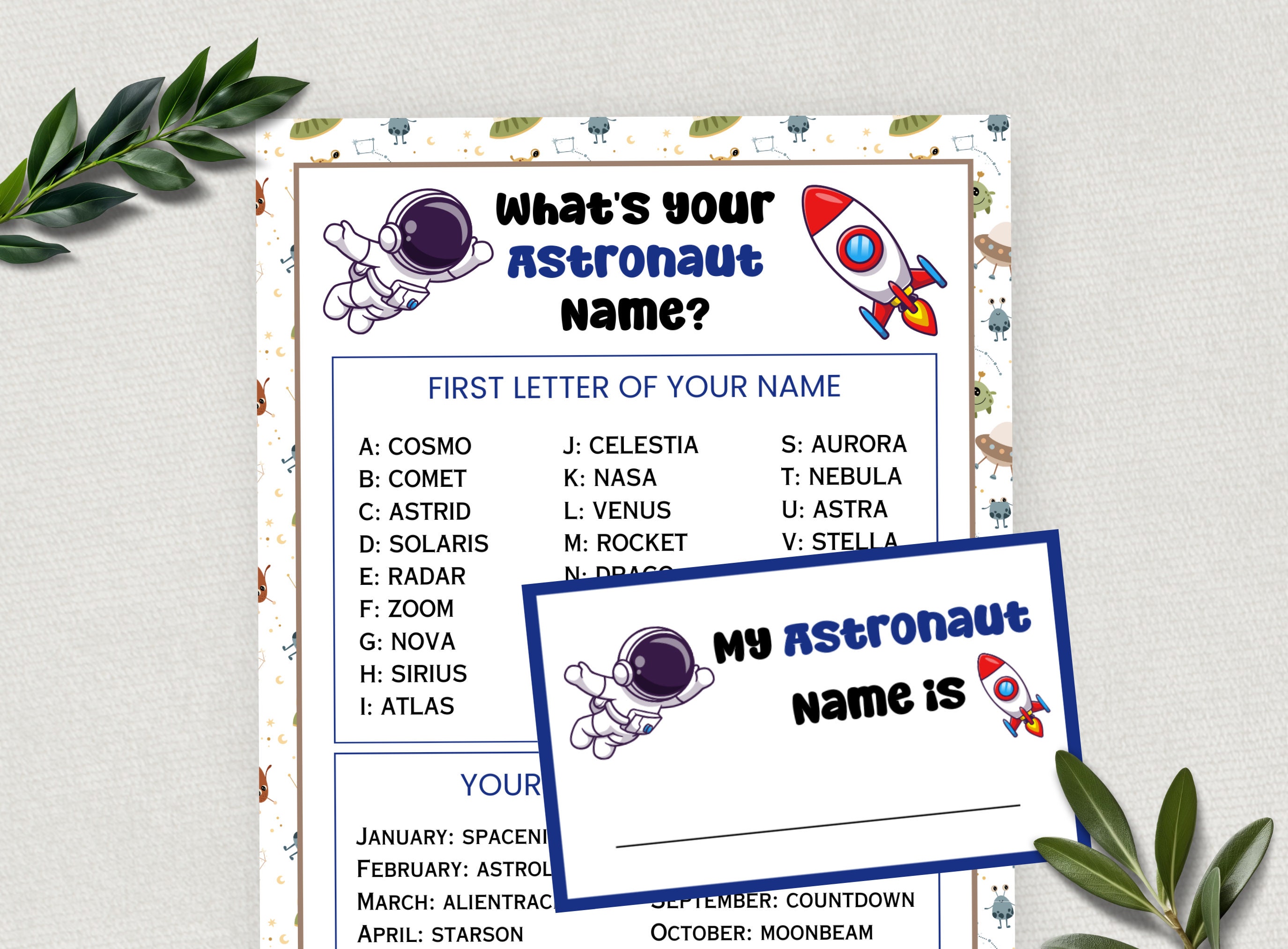 What's Your Astronaut Name, Space Theme Birthday Party Game for Kids ...