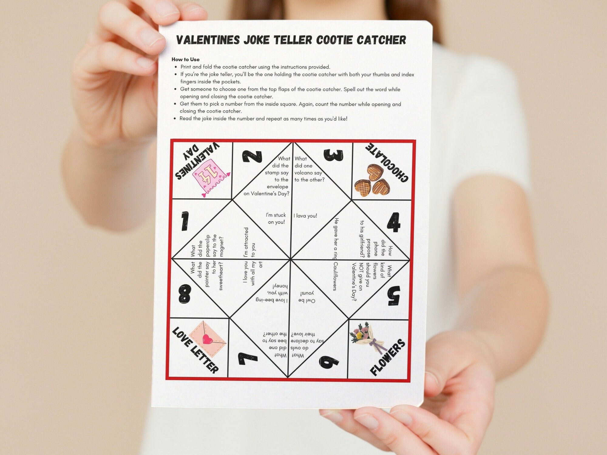 Valentines Day Joke Teller Printable, Cootie Catcher Template, School ...