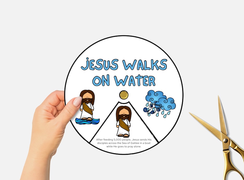 Jesus Walks on Water, Miracles of Jesus, Printable Bible Coloring Wheel ...