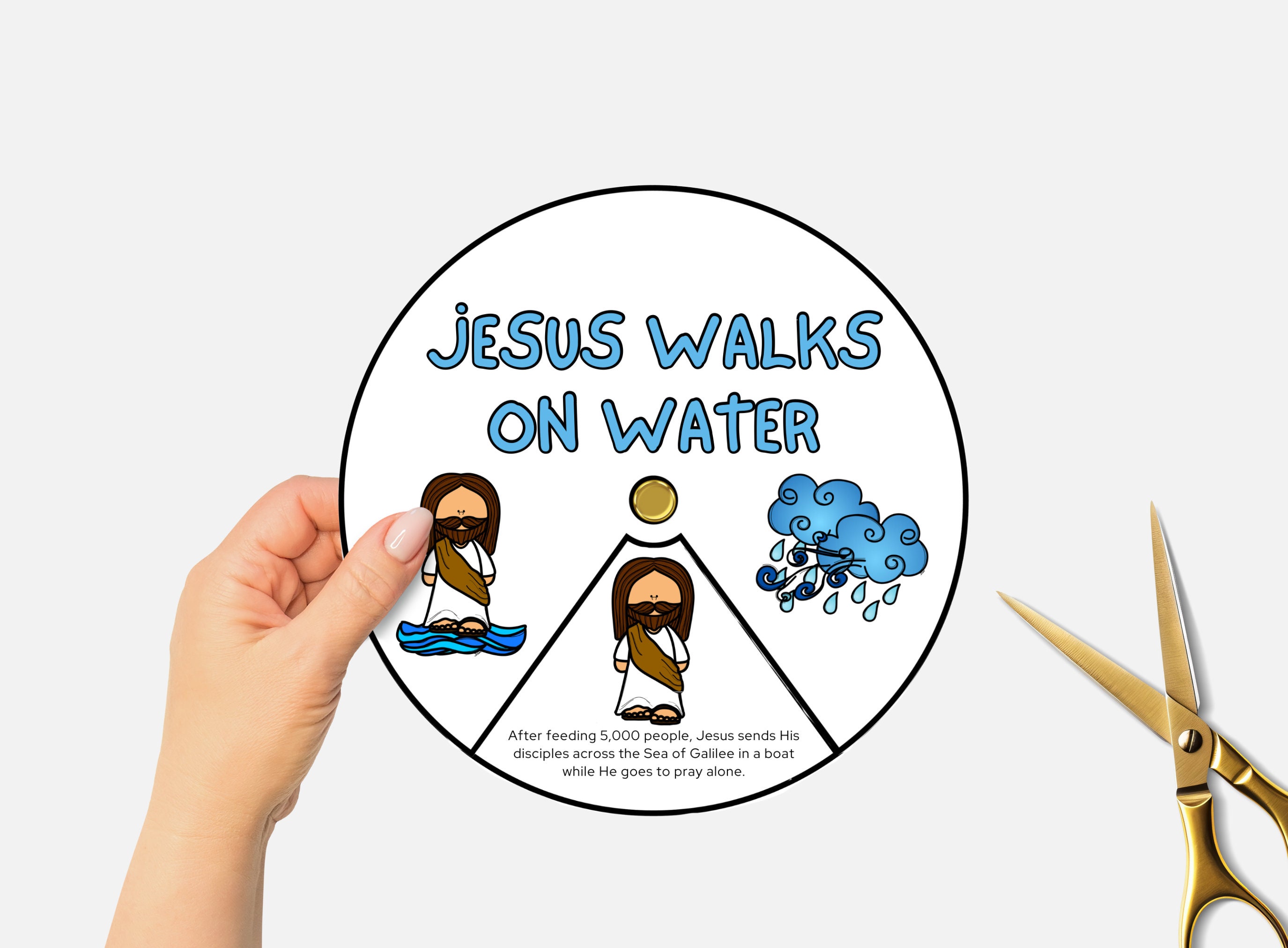Jesus Walks on Water, Miracles of Jesus, Printable Bible Coloring Wheel ...