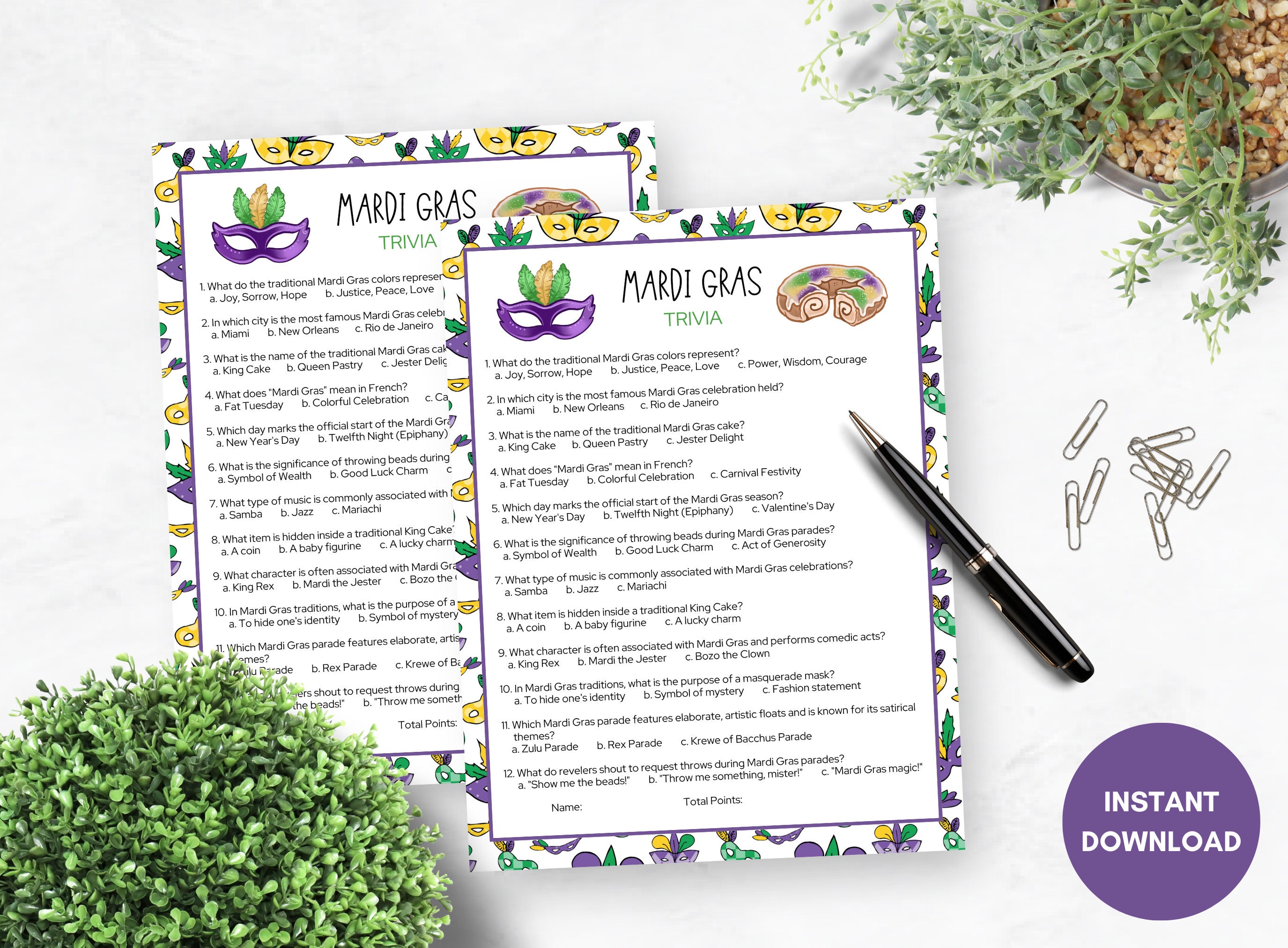 Mardi Gras Trivia, Fun Mardi Gras Printable Game for Kids and Adults ...