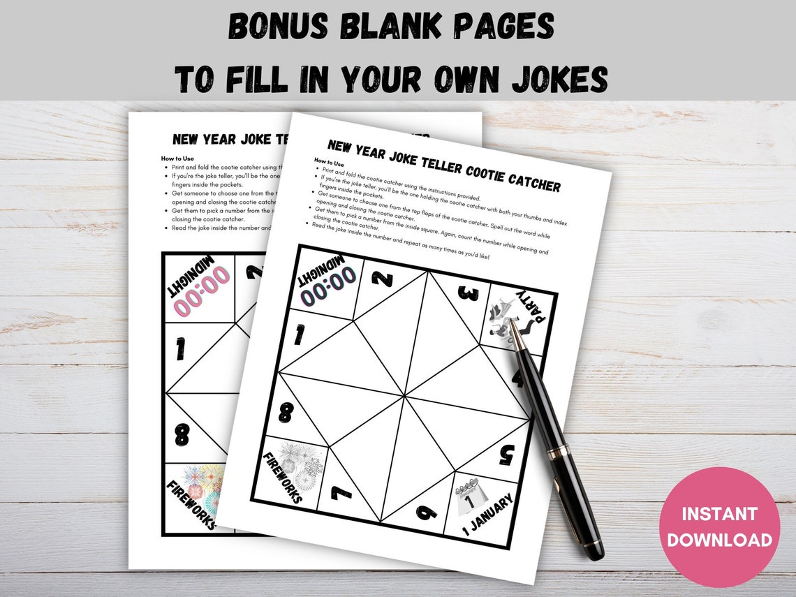 New Year Joke Teller, Printable Cootie Catcher, New Year Eve Jokes, New ...