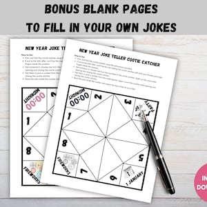 New Year Joke Teller, Printable Cootie Catcher, New Year Eve Jokes, New ...