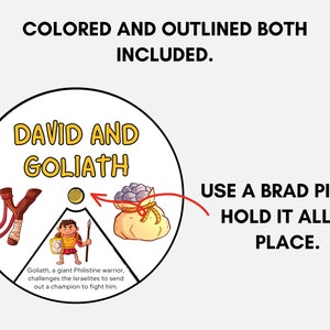 David and Goliath, Printable Bible Coloring Wheel, Sunday School Craft ...