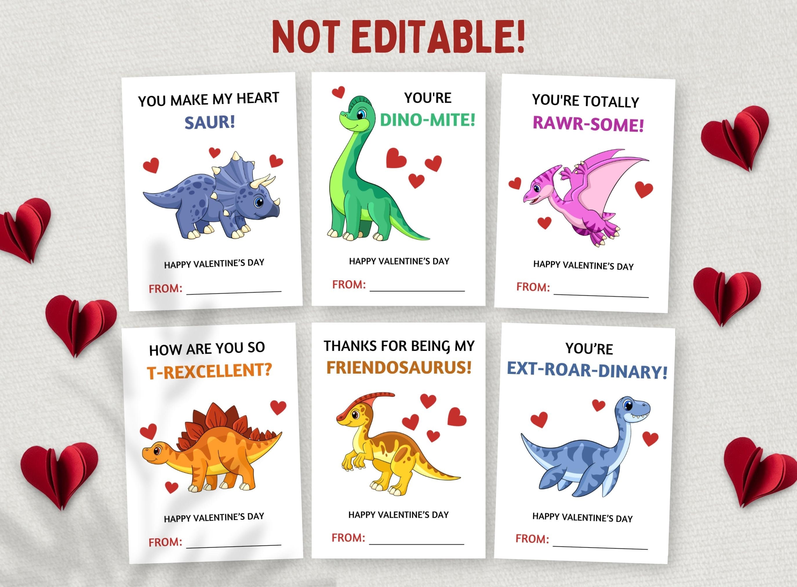 Printable Dinosaur Valentine's Day Cards, School Valentine Gift Tags ...