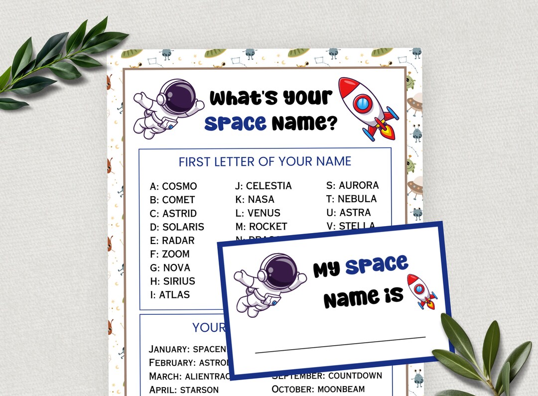What's Your Space Name, Space Theme Birthday Party Game for Kids and ...