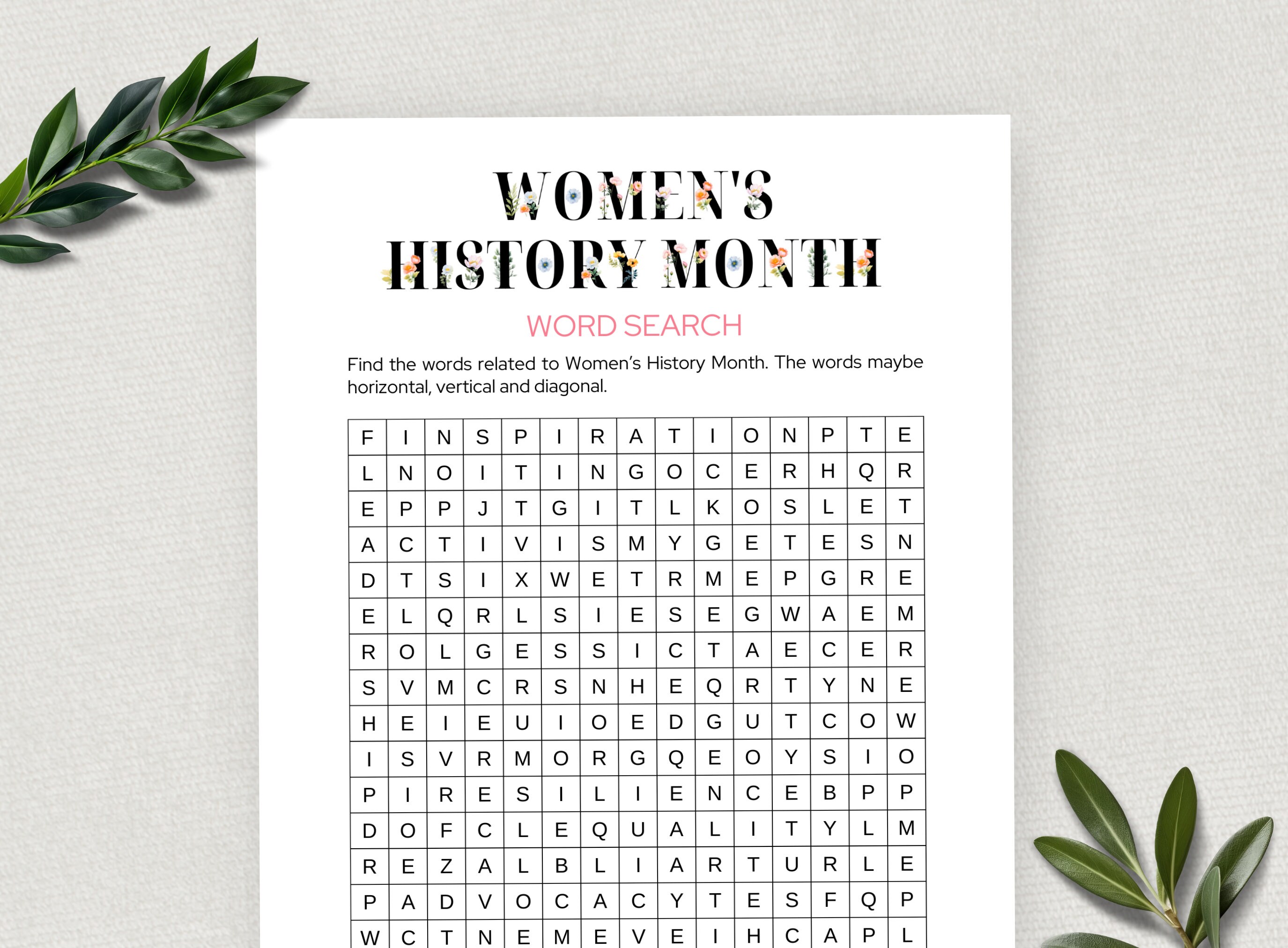 Women's History Word Search Game, Printable International Women's Day ...
