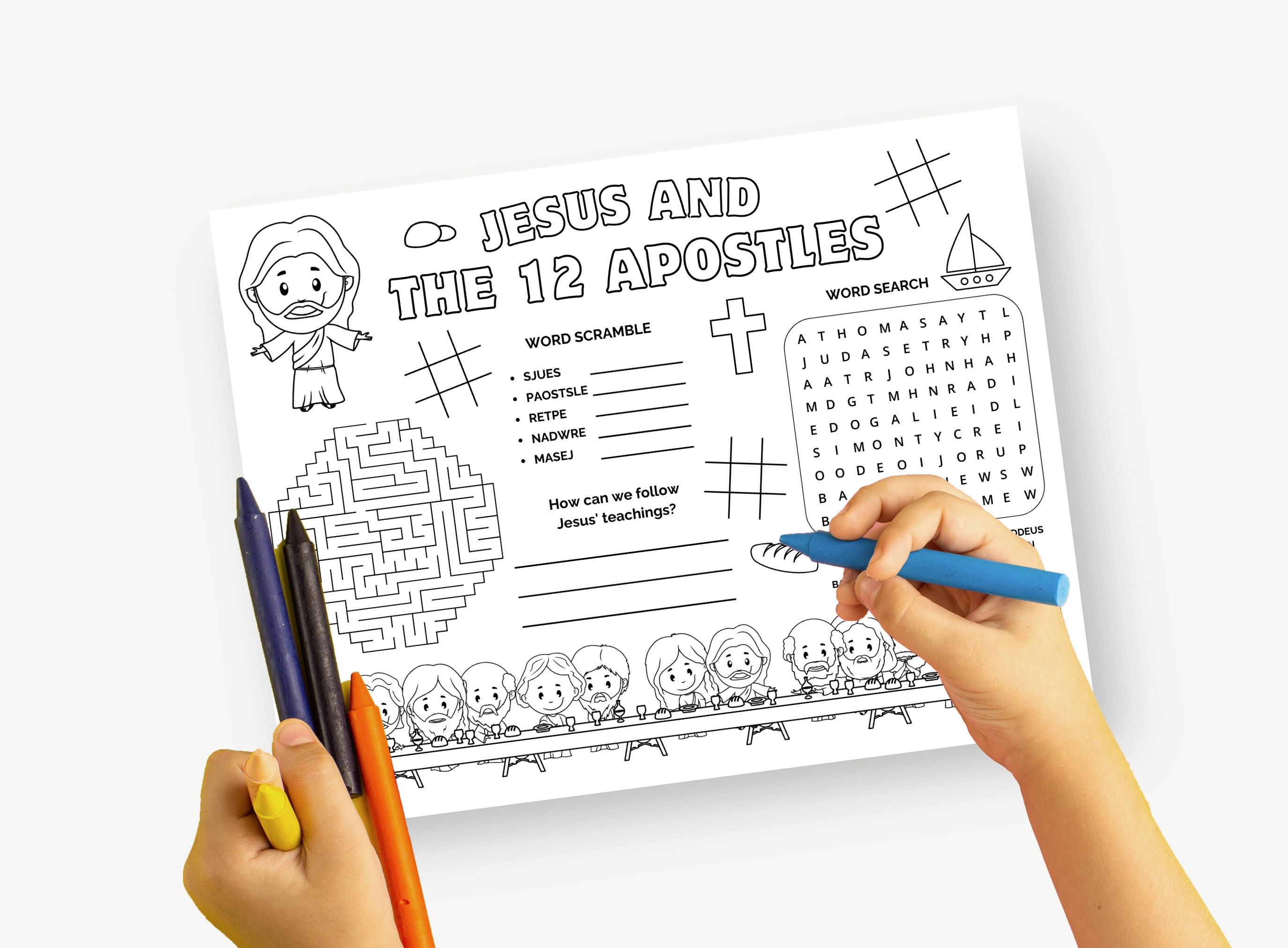Jesus and the Twelve Apostles, Printable Bible Activity Placemat ...