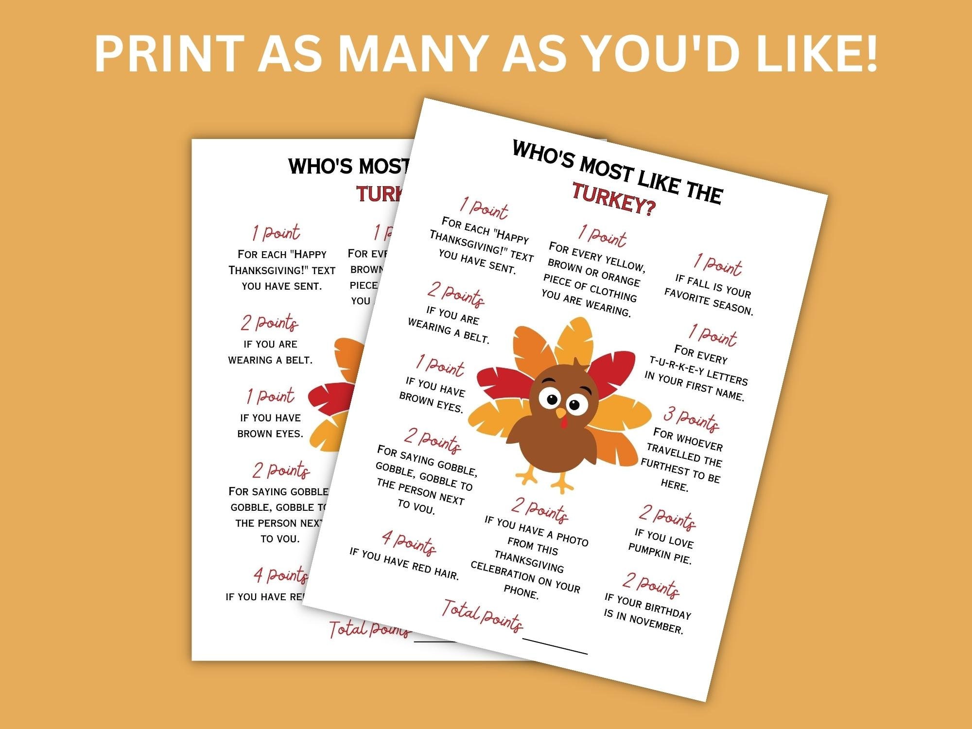 Whos Most Like the Turkey, Who is Most Like the Turkey, Fun ...