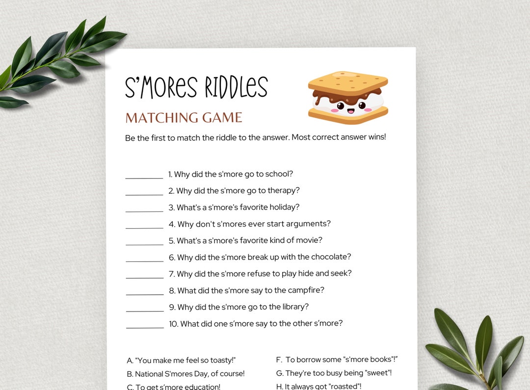 S'mores Riddles Game, S'more Dad Jokes, Camping Birthday, Icebreaker ...