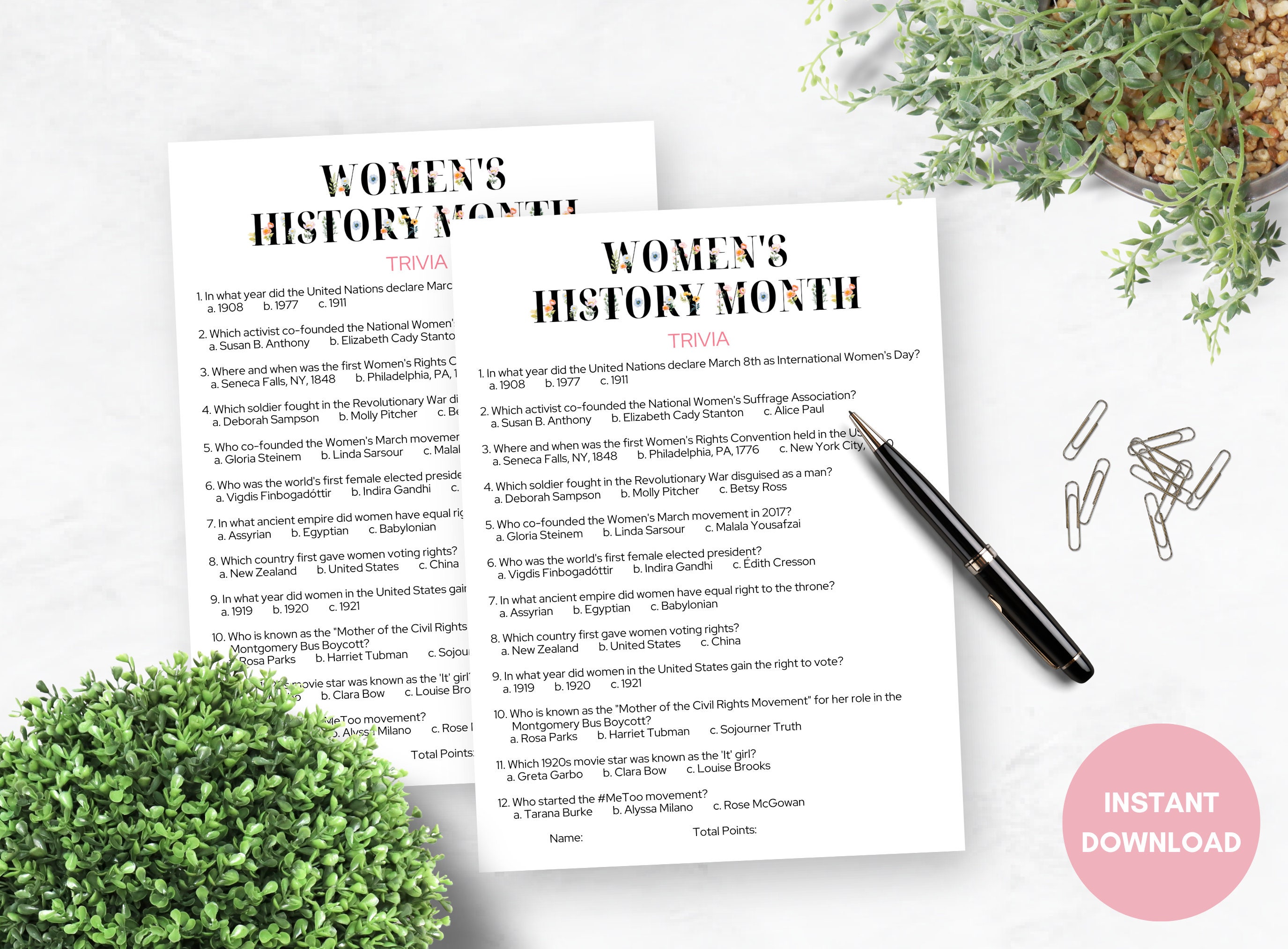 Women's History Month Trivia Game, Printable International Women's Day ...