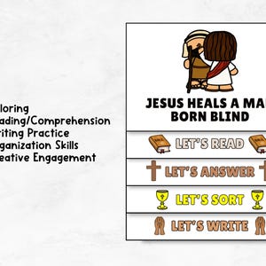 Jesus Heals a Man Born Blind, Printable Bible Flipbook, Miracles of ...