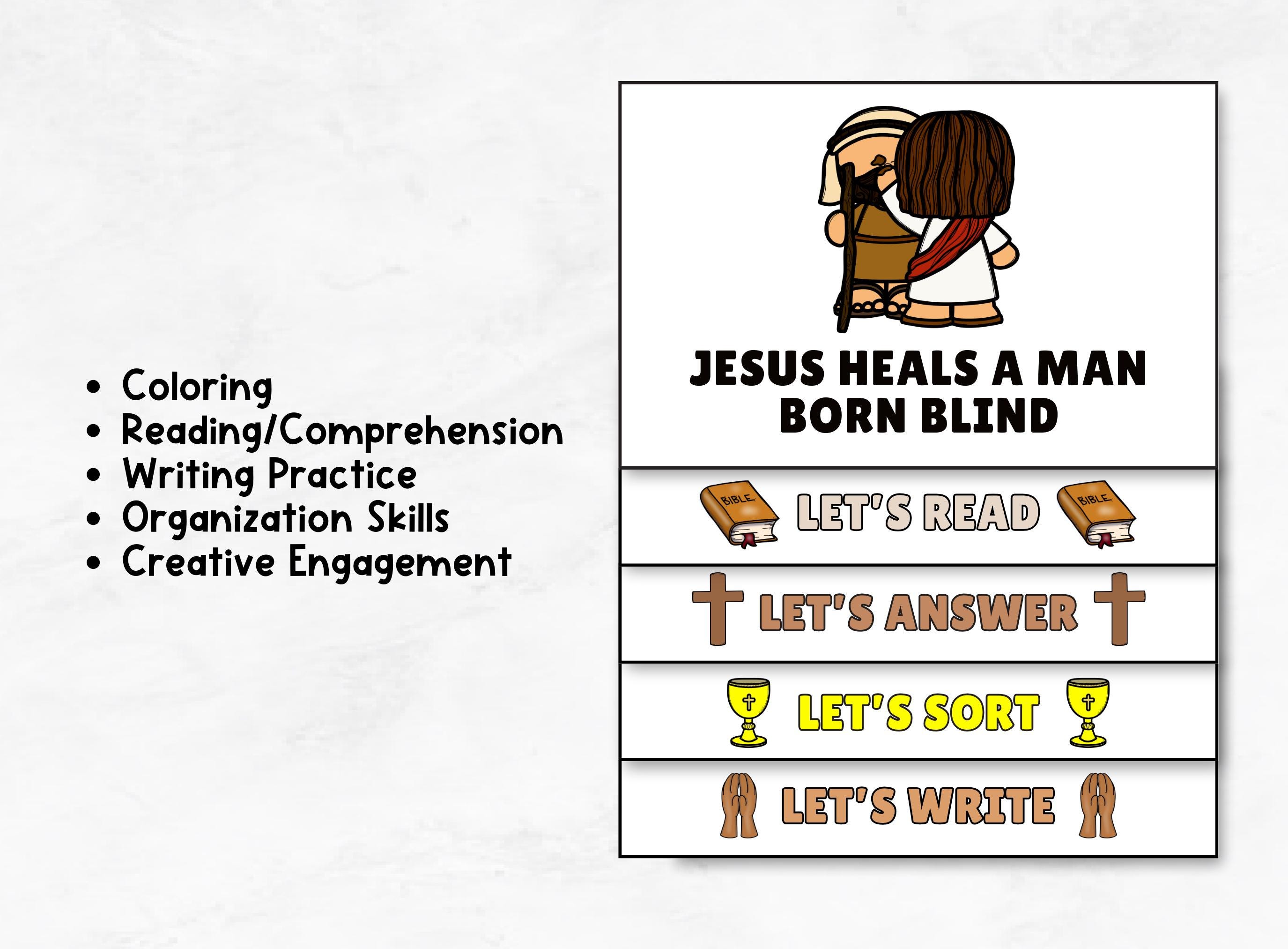 Jesus Heals a Man Born Blind, Printable Bible Flipbook, Miracles of ...
