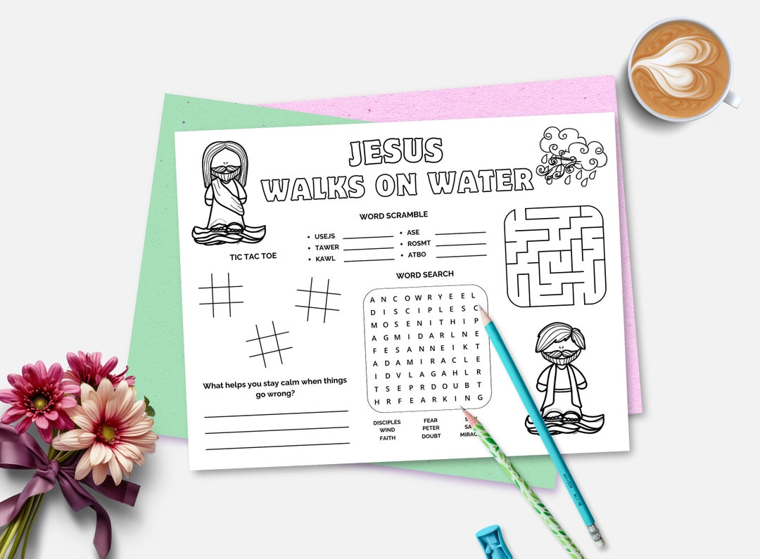 Jesus Walks on Water, Miracles of Jesus, Printable Bible Placemat ...