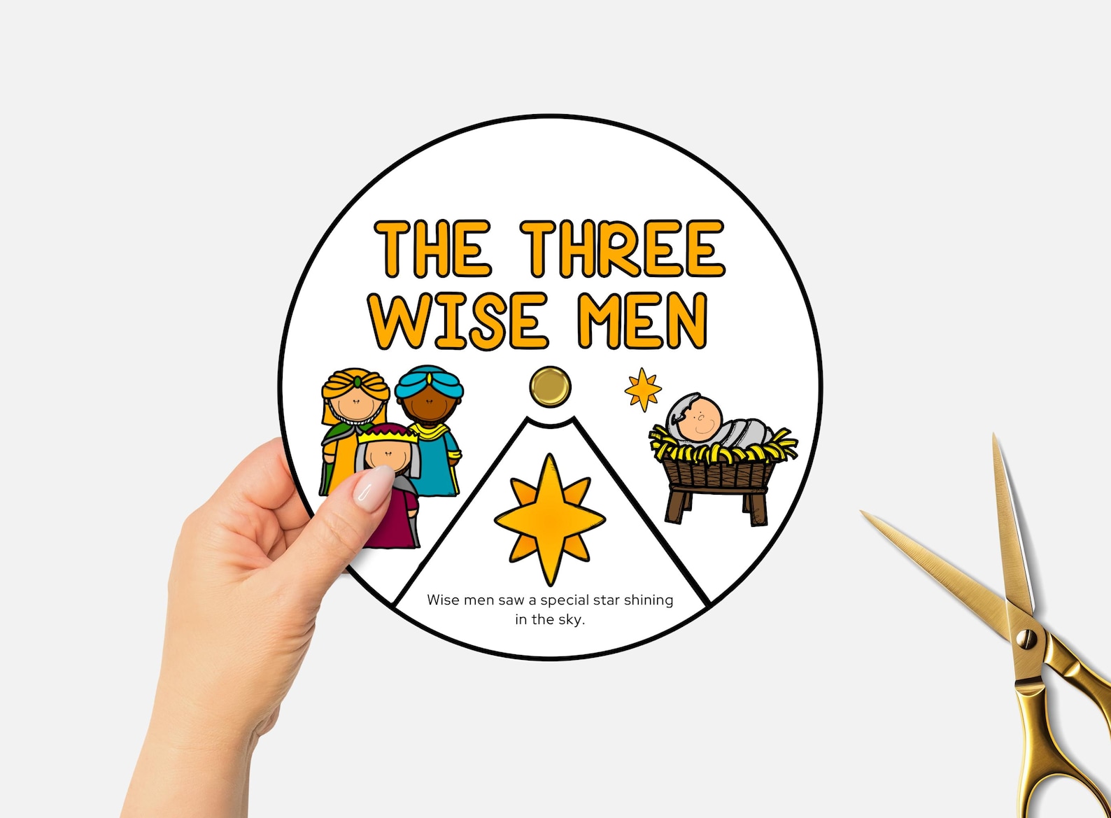 Three Wise Men, Printable 3 Kings Nativity Coloring Wheel, Birth of ...