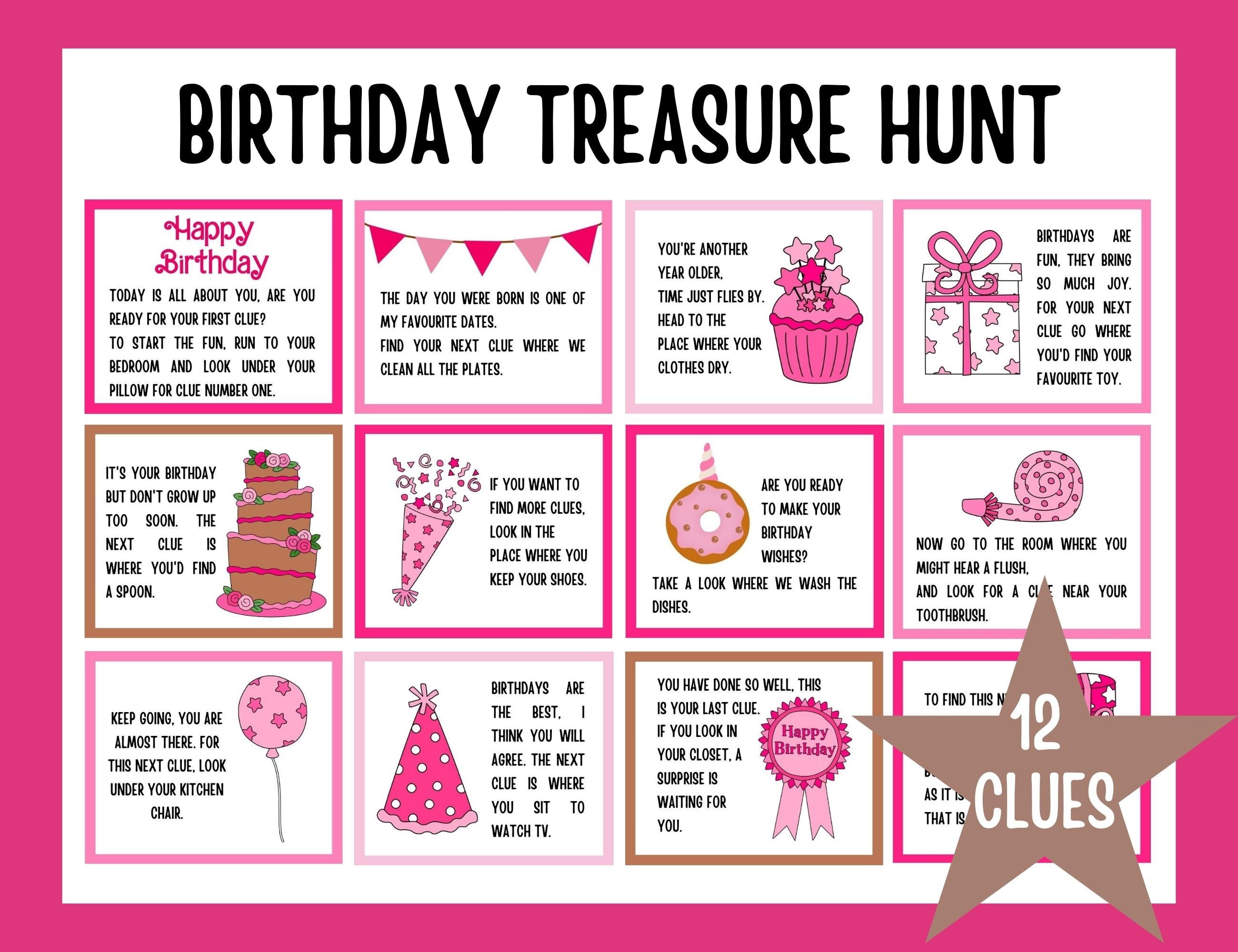 Pink Birthday Scavenger Hunt for Kids, Birthday Treasure Hunt, Indoor ...