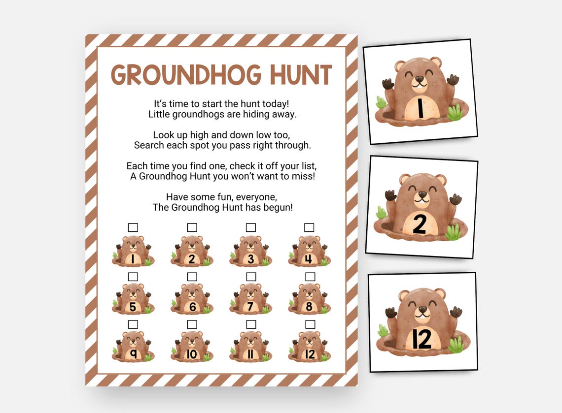 Groundhog Day, Scavenger Hunt, Fun Groundhog Game for Kids, Groundhog ...