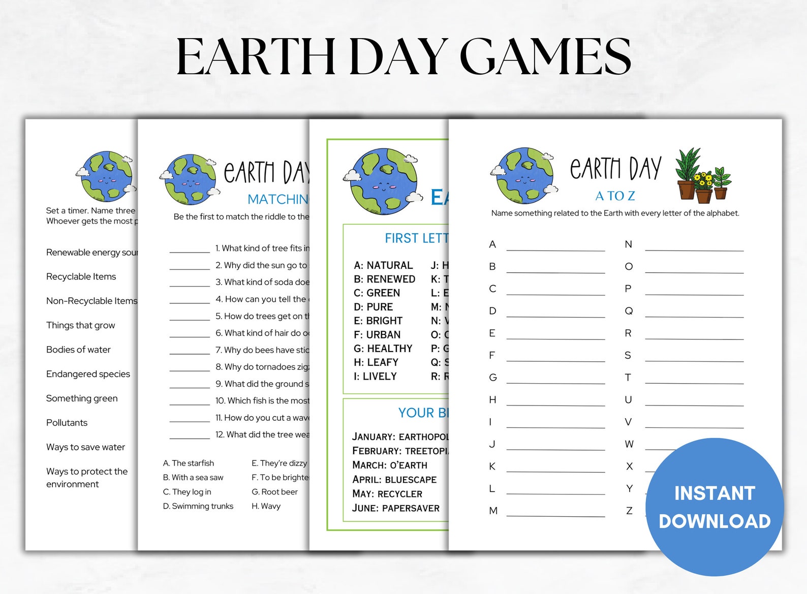 8 Printable Earth Day Games, Fun Earth Day Activities for Kids and ...