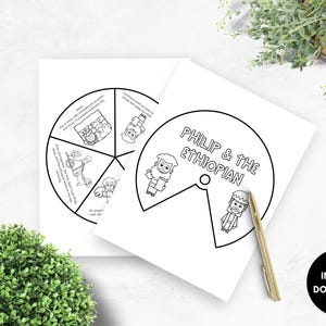 Philip and the Ethiopian, Printable Bible Lesson Coloring Wheel, Sunday ...