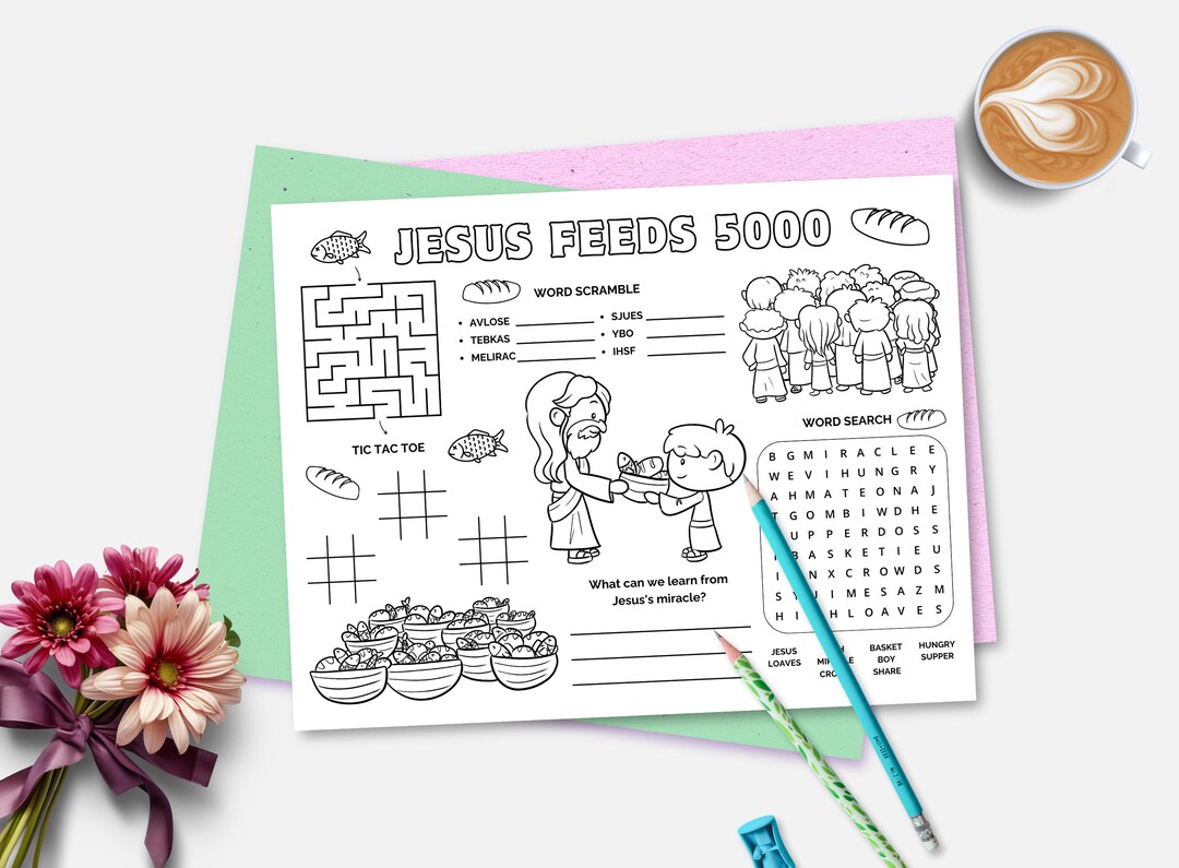 Jesus Feeds 5000, Printable Bible Activity Placemat, Sunday School ...
