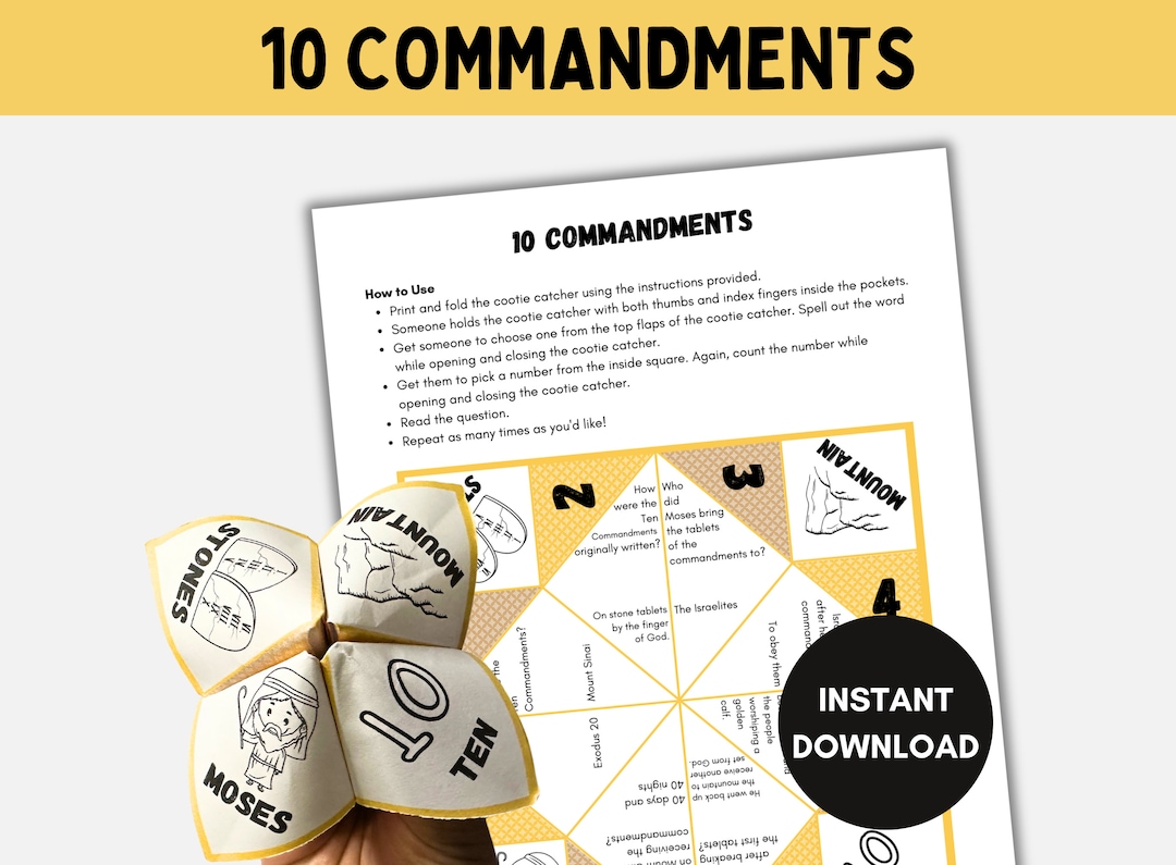 10 Commandments, Printable Cootie Catcher, Sunday School Craft, Kids ...