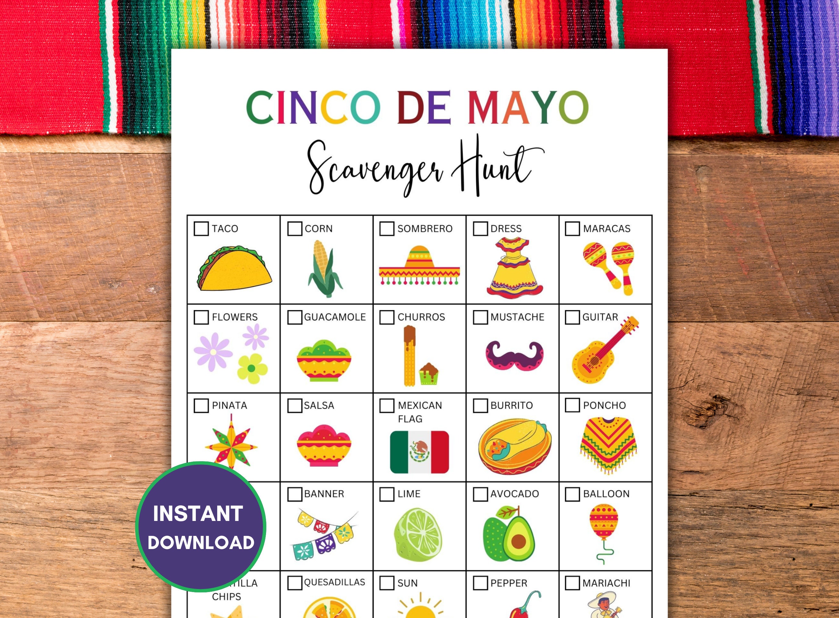 Cinco De Mayo Scavenger Hunt Game, Cinco De Mayo Games, Cinco De Mayo ...