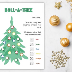 Roll A Tree Christmas Printable, Candy Dice Game, Xmas Activity, Fun ...