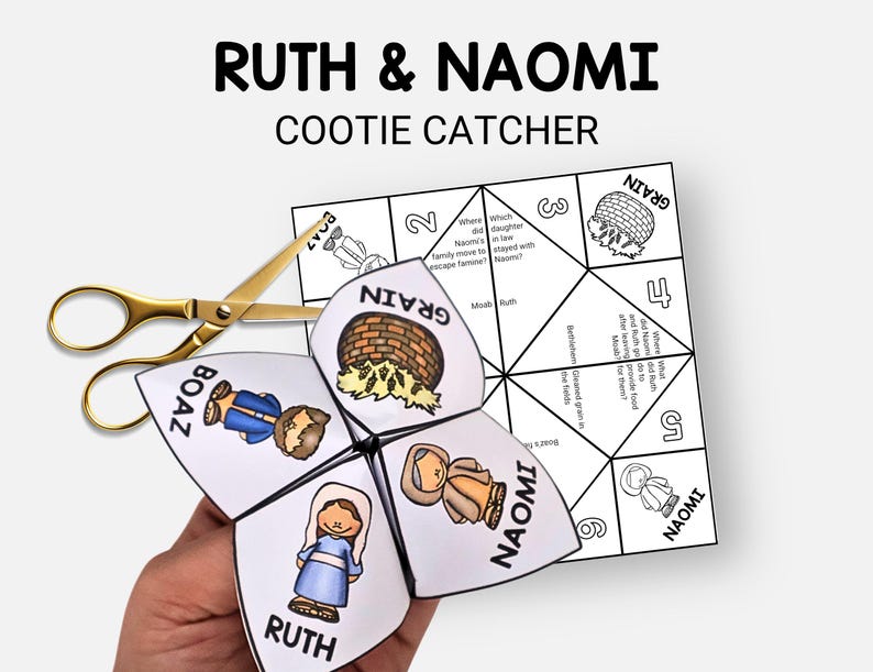 Ruth, Naomi and Boaz, Bible Story Cootie Catcher, Easy Sunday School ...