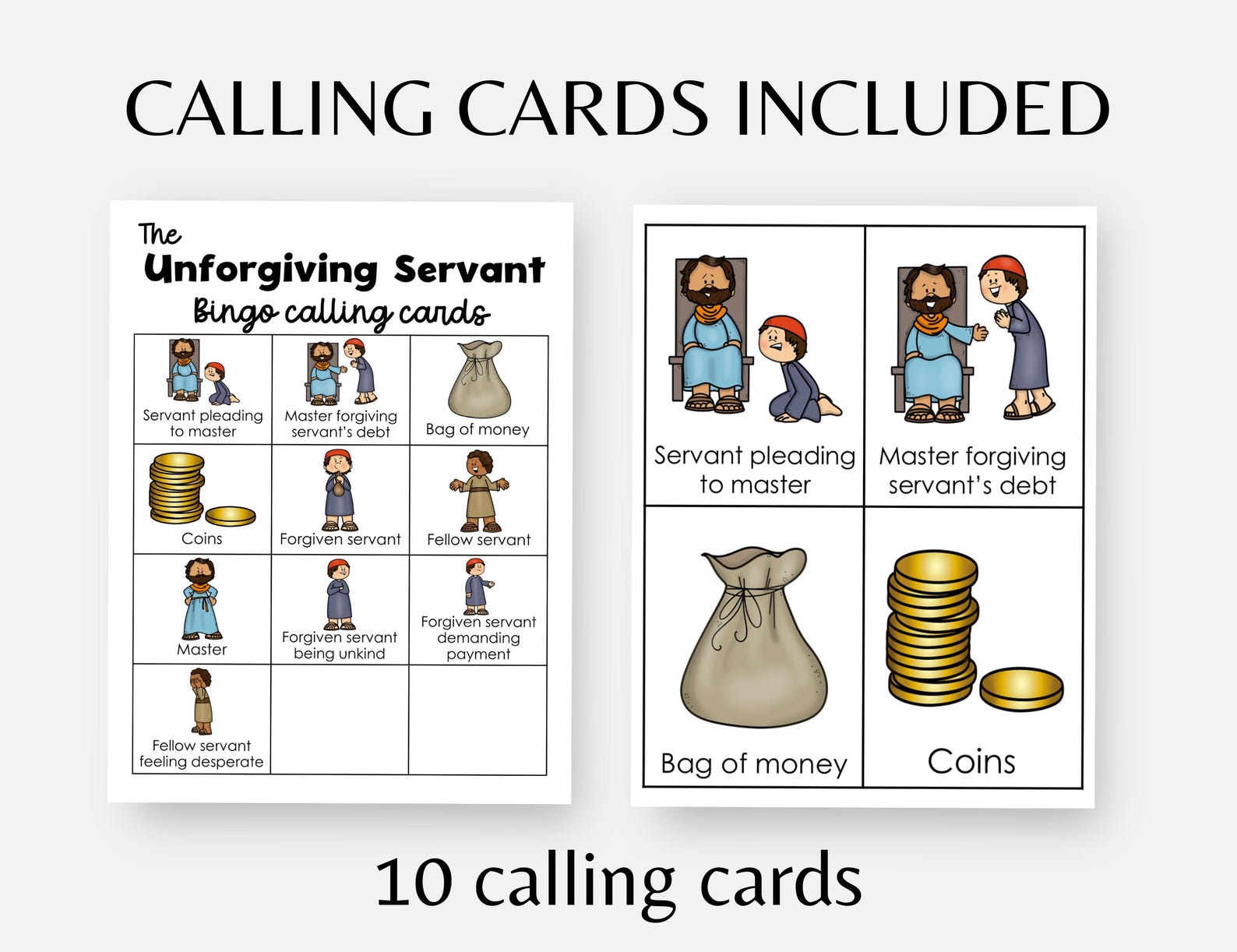 Unforgiving Servant, 30 Bible Story Bingo Cards, Printable Sunday ...
