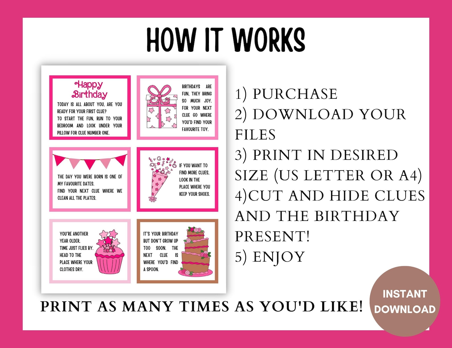 Pink Birthday Scavenger Hunt for Kids, Birthday Treasure Hunt, Indoor ...