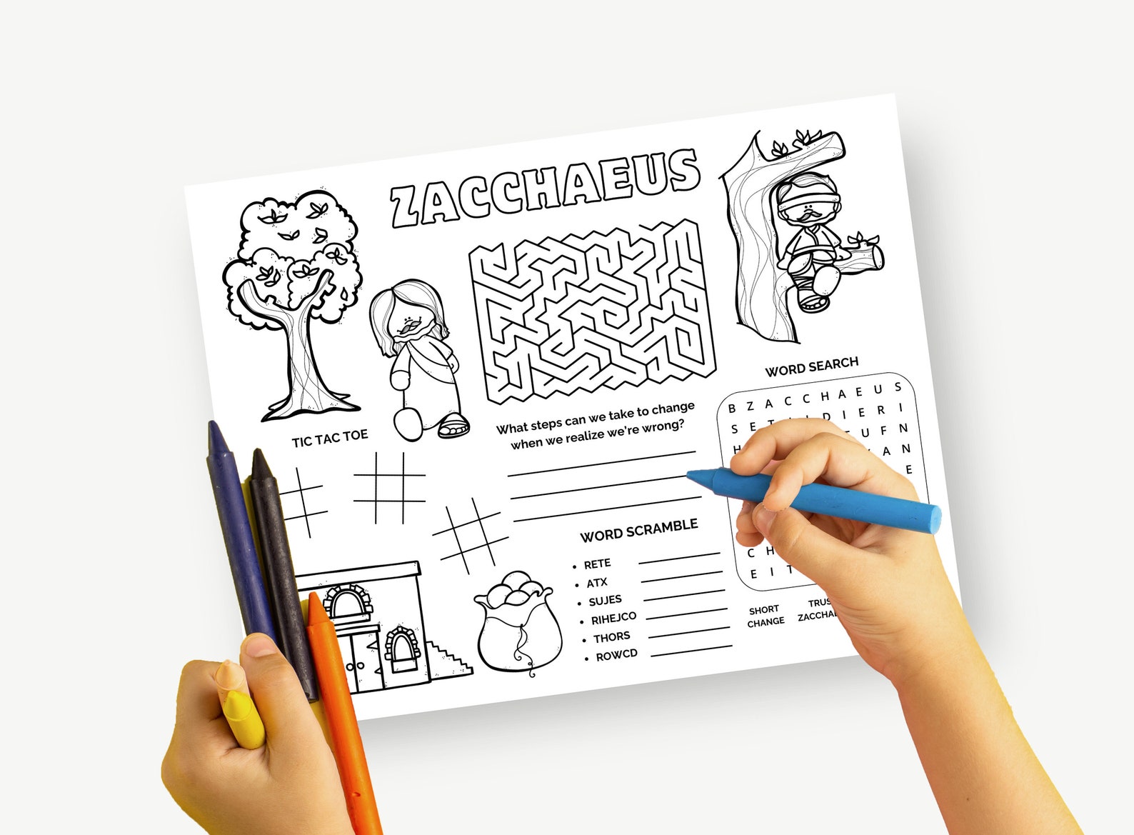 Zacchaeus, Printable Bible Activity Placemat, Sunday School, Kids Bible ...