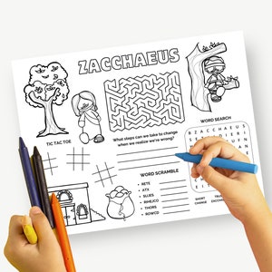 Zacchaeus, Printable Bible Activity Placemat, Sunday School, Kids Bible ...