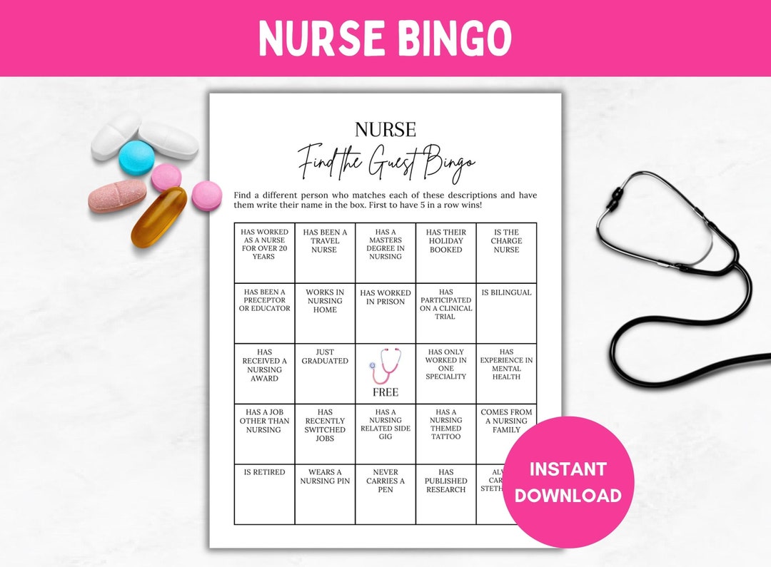 Printable Nurse Find the Guest Bingo Game, Find Someone Who, Graduation ...
